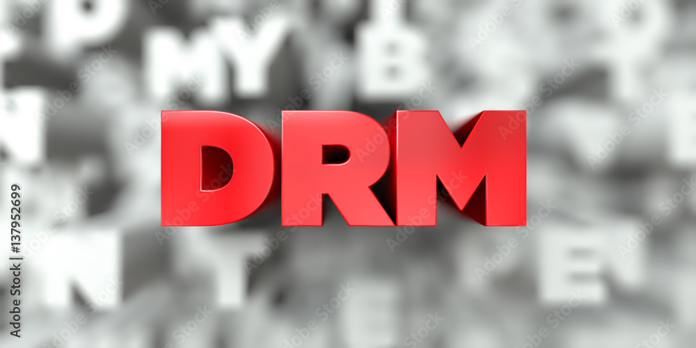 DRM - Red text on typography background - 3D rendered royalty free ...