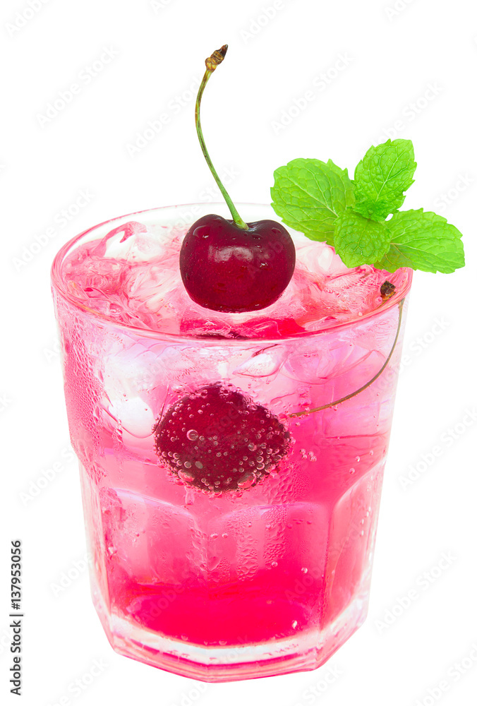 Red cherry cocktail isolated on white background, clipping path ...