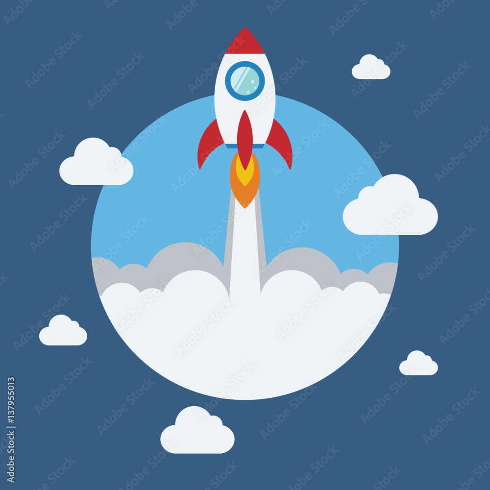 Rocket flat design concept for Project start up and development process ...