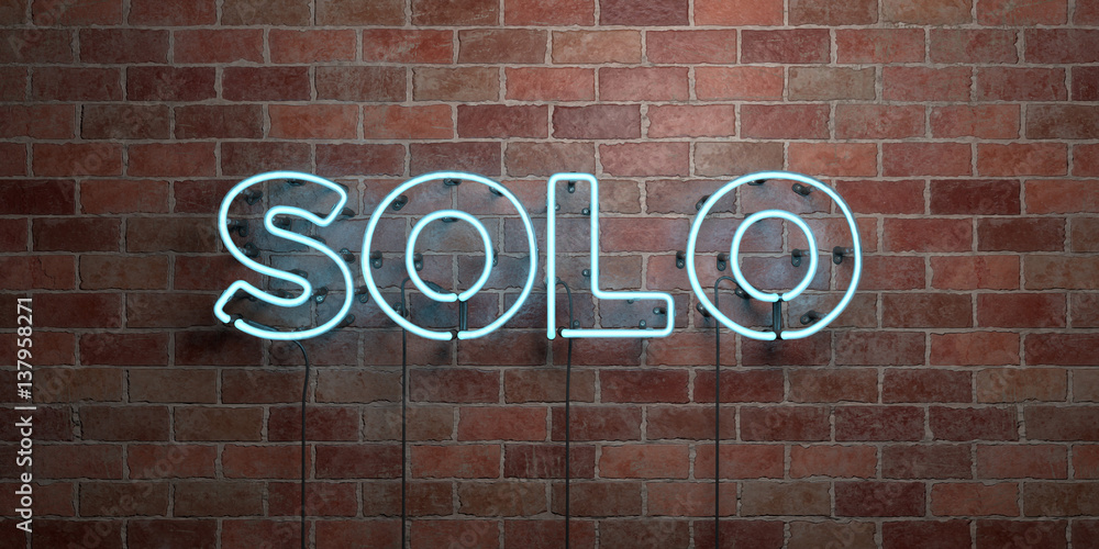 SOLO - fluorescent Neon tube Sign on brickwork - Front view - 3D ...
