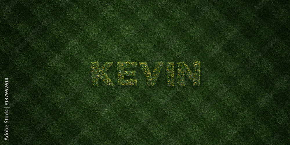 KEVIN - fresh Grass letters with flowers and dandelions - 3D rendered ...