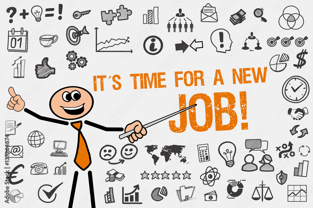 It´s Time for a new Job! / Mann mit Symbole ilustração do Stock | Adobe ...