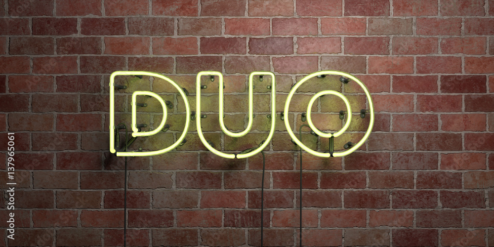 DUO - fluorescent Neon tube Sign on brickwork - Front view - 3D ...