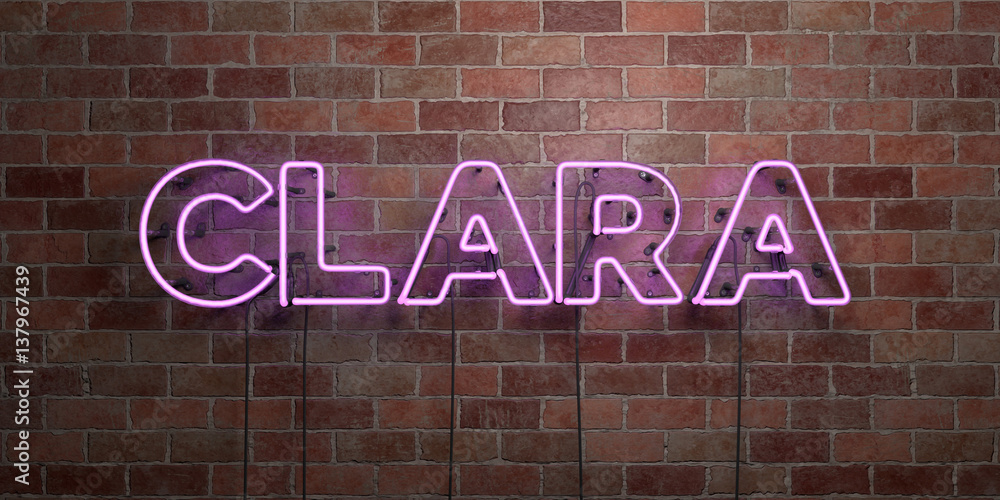 CLARA - fluorescent Neon tube Sign on brickwork - Front view - 3D ...