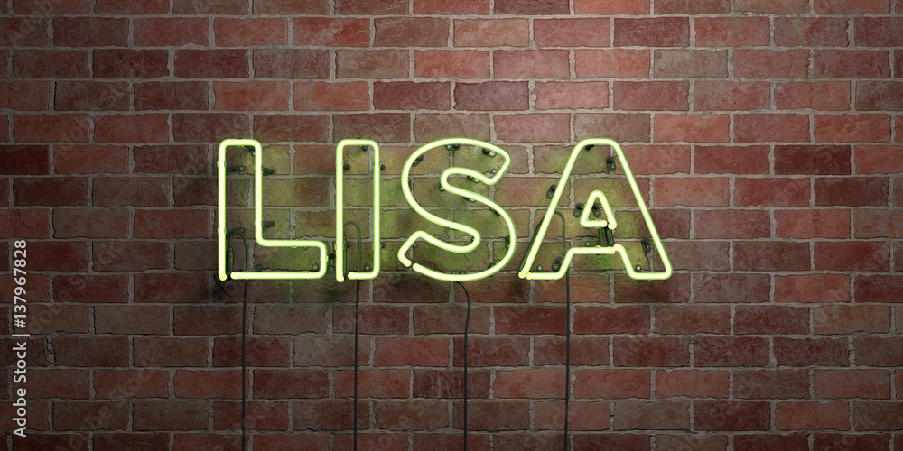 LISA - fluorescent Neon tube Sign on brickwork - Front view - 3D ...