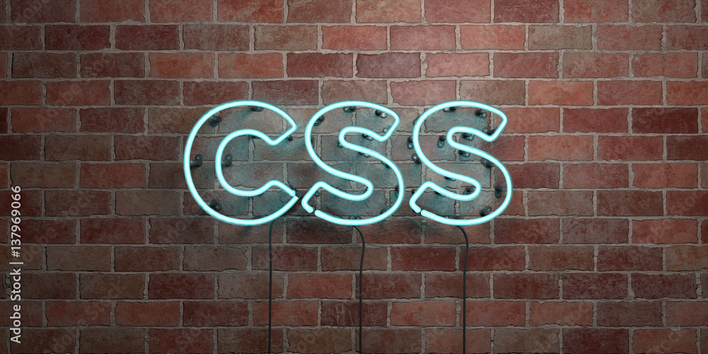 CSS - fluorescent Neon tube Sign on brickwork - Front view - 3D ...