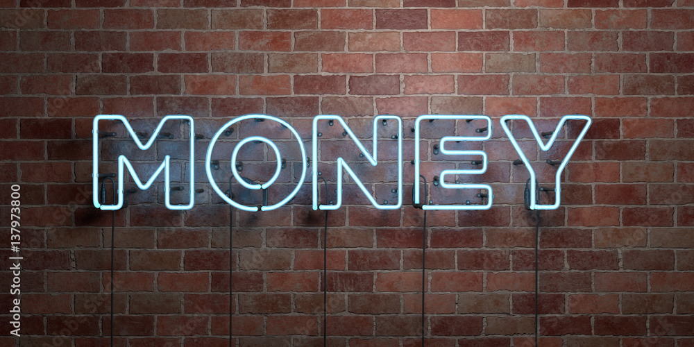 MONEY - fluorescent Neon tube Sign on brickwork - Front view - 3D ...