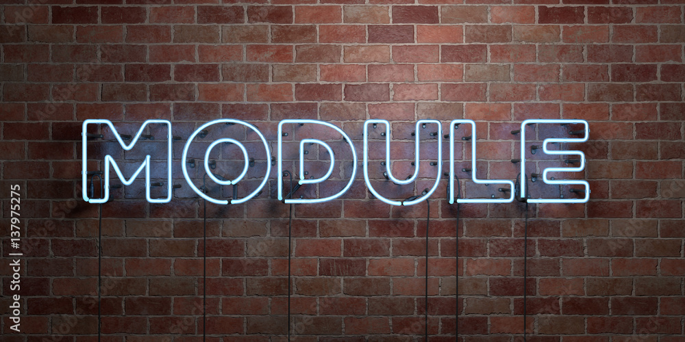 MODULE - fluorescent Neon tube Sign on brickwork - Front view - 3D ...