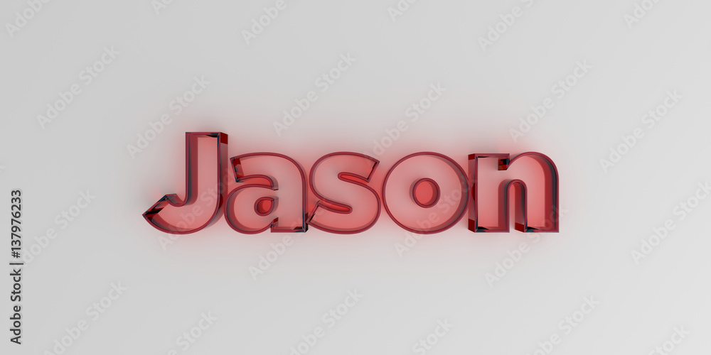 Jason - Red glass text on white background - 3D rendered royalty free ...
