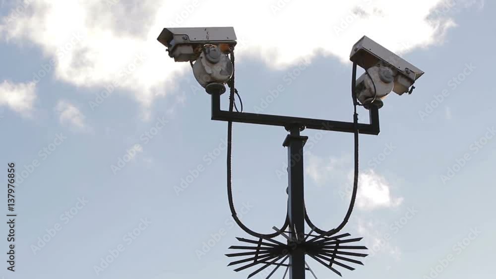 Security Surveillance CCTV Camera Pole Spikes Abstract Blue Sky ...