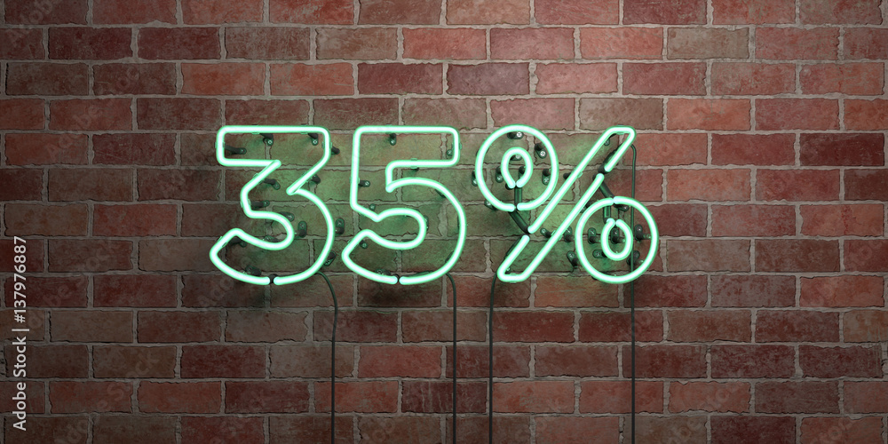 35% - fluorescent Neon tube Sign on brickwork - Front view - 3D ...