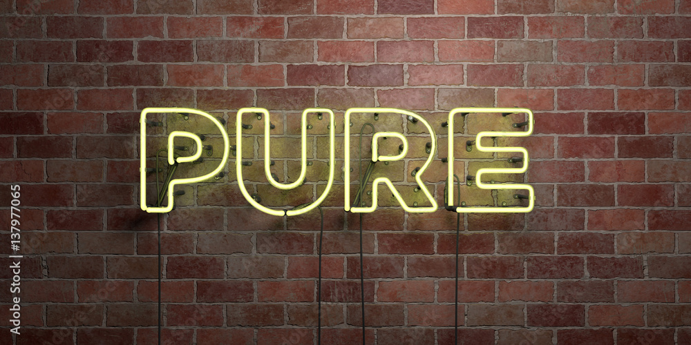PURE - fluorescent Neon tube Sign on brickwork - Front view - 3D ...