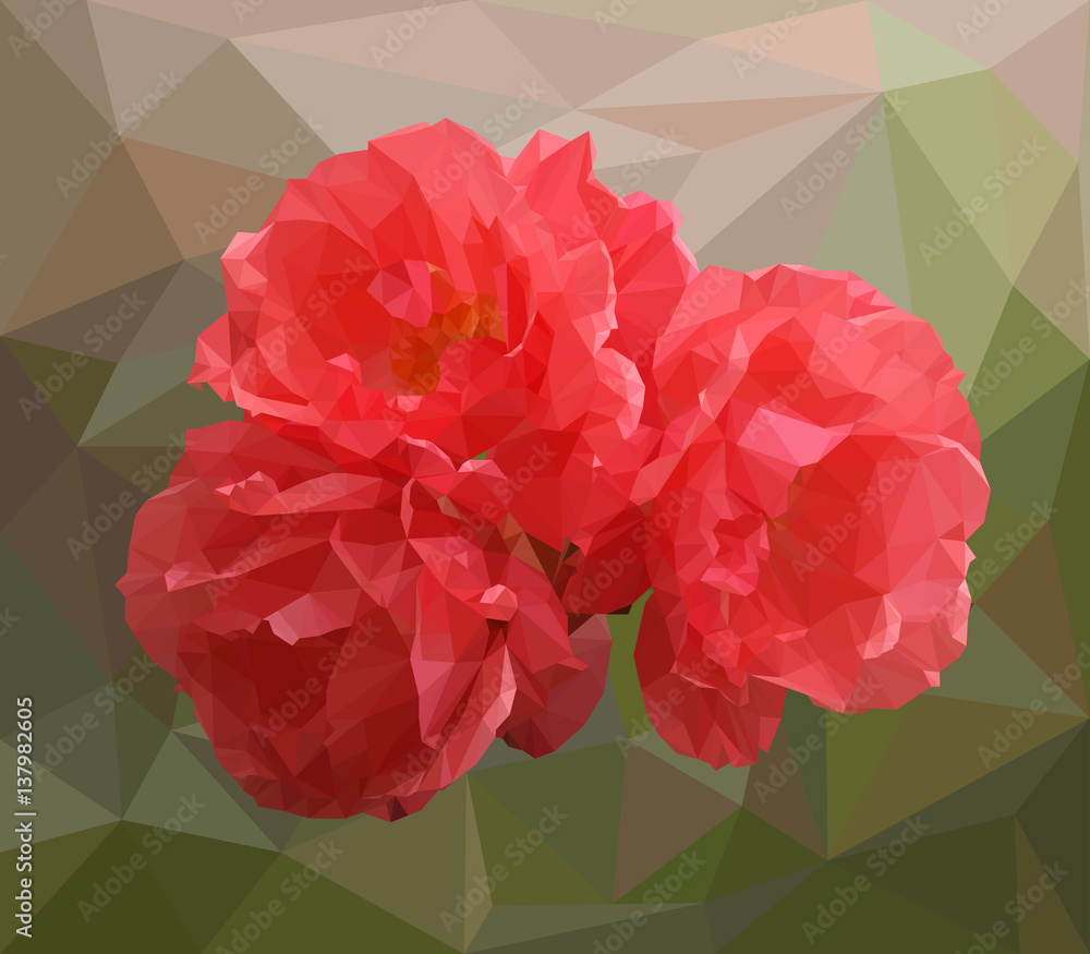 Abstract polygonal rose. Vector illustration of three red roses in low ...