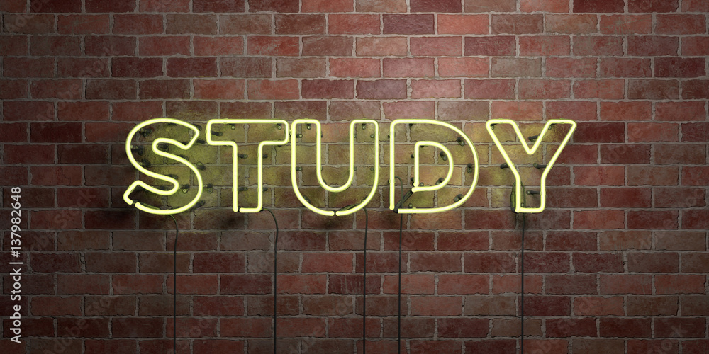 STUDY - fluorescent Neon tube Sign on brickwork - Front view - 3D ...