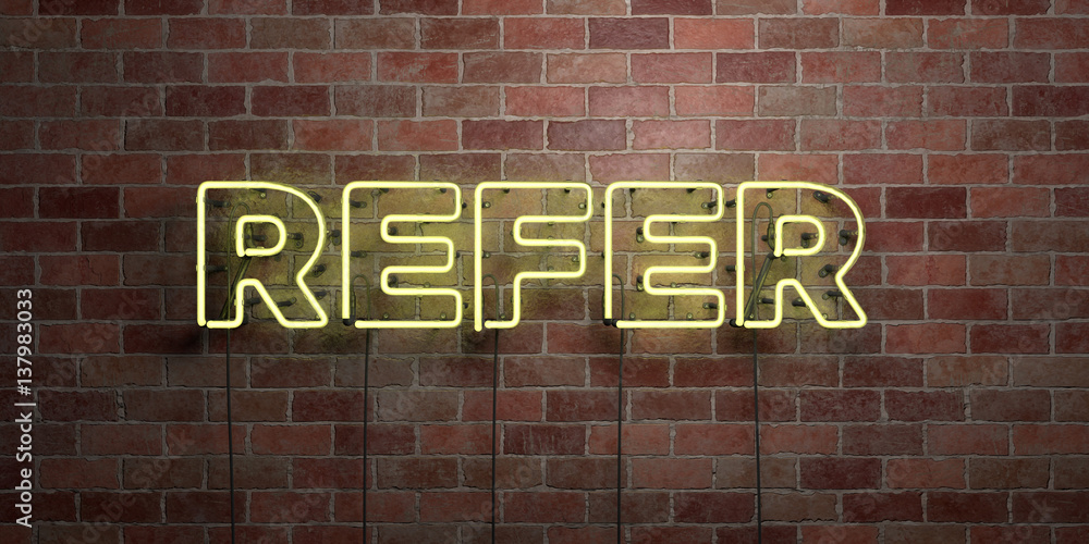 REFER - fluorescent Neon tube Sign on brickwork - Front view - 3D ...