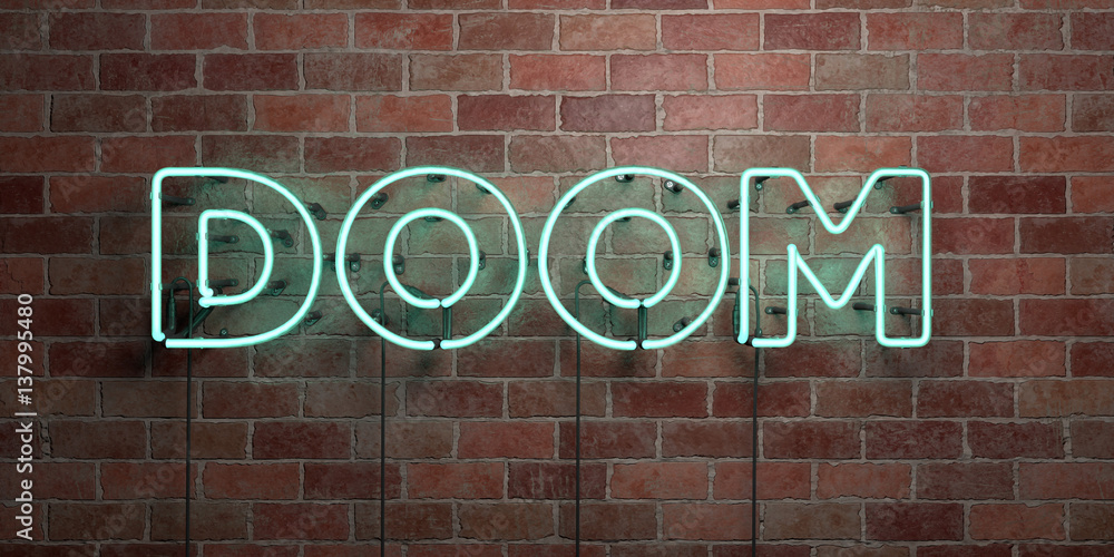 DOOM - fluorescent Neon tube Sign on brickwork - Front view - 3D ...