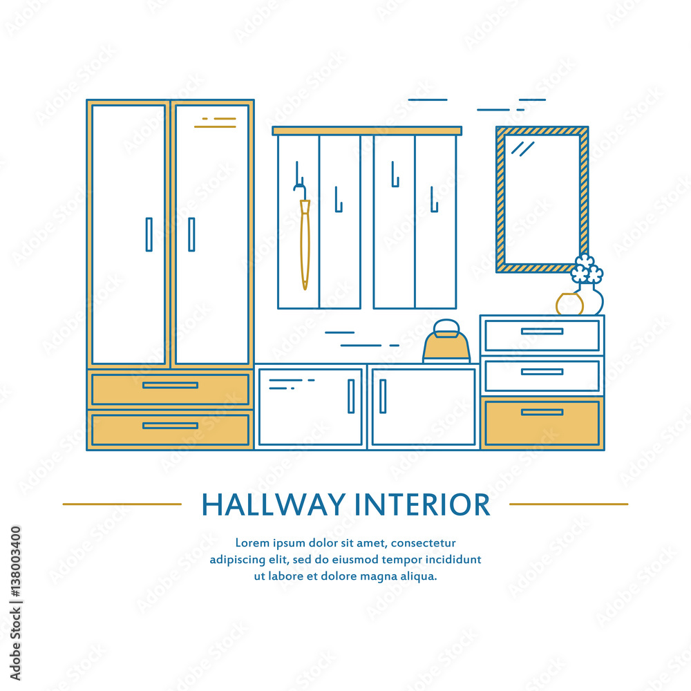 Vector hallway interior design brochure cover in line style. Flyer home ...