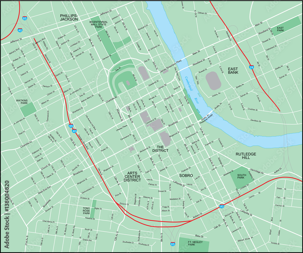 Nashville City Map with Streets Stock Vector | Adobe Stock