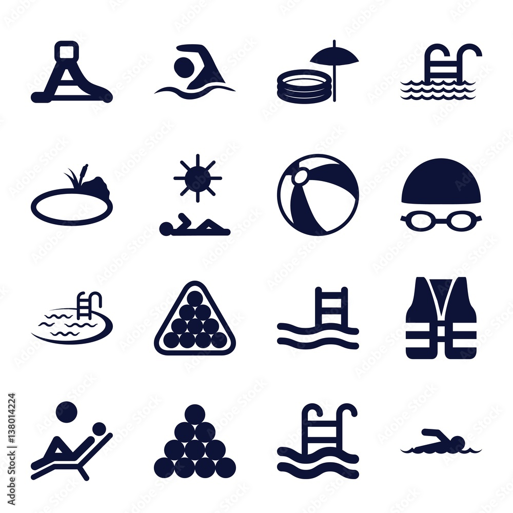 Set of 16 pool filled icons Stock Vector | Adobe Stock