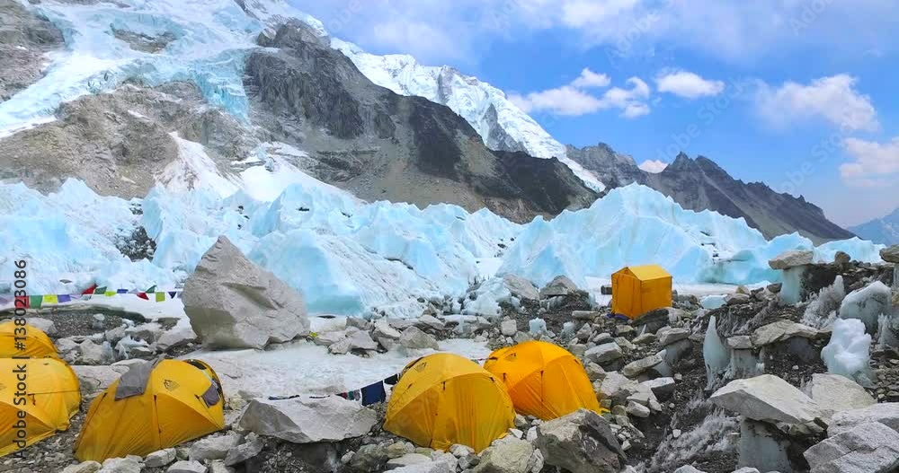 Everest Base Camp colored tents, at an altitude of 5,364 metres (17,598 ...
