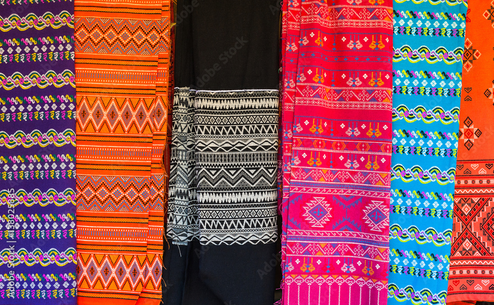 Cloth with Hmong ethnic patterns. Hmong are an ethnic group from the ...