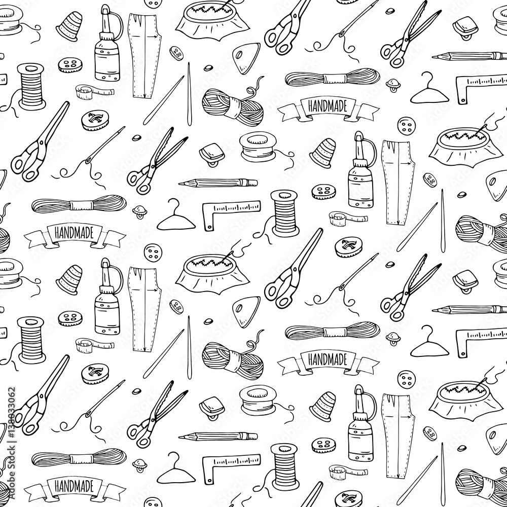 Seamless pattern Hand drawn doodle Handmade icons set. Vector ...