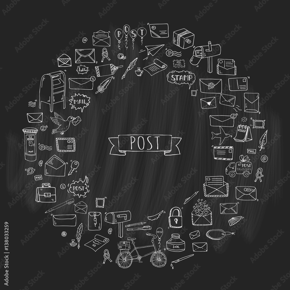 Hand drawn doodle Postal elements icon set. Vector illustration ...