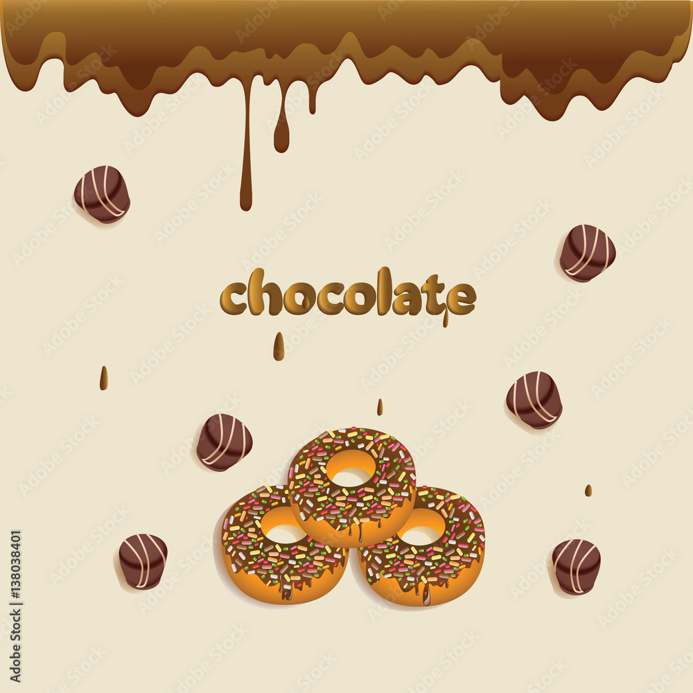 Chocolate, sweets and donuts. Set. Design for the menu. Milk chocolate ...