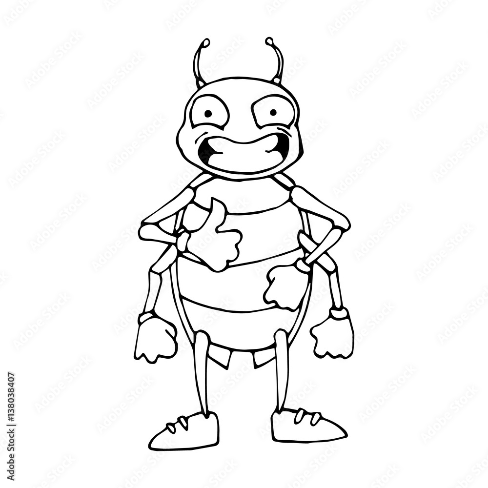The outline of the beetle in cartoon style. A sketch of the insect ...