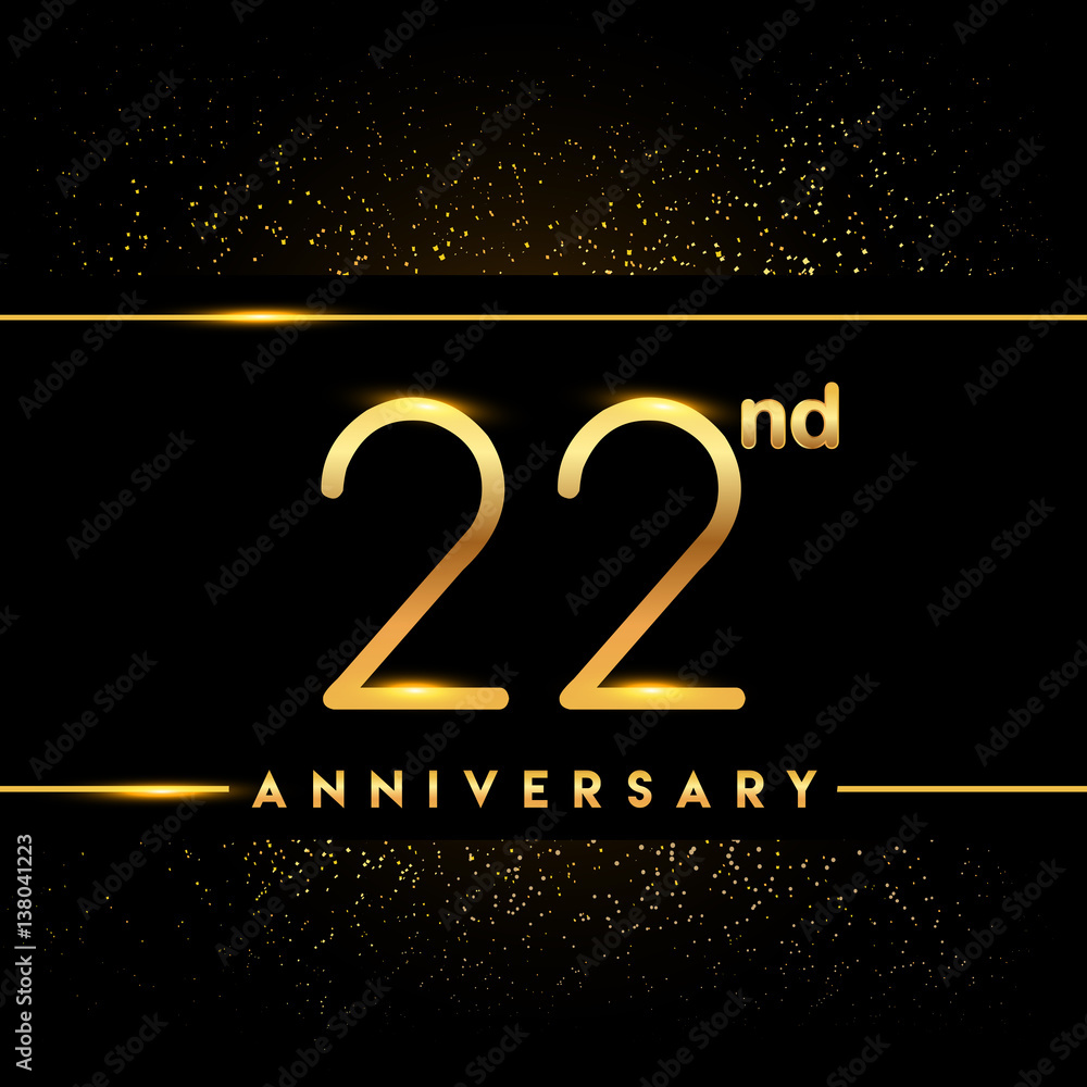 Celebrating of 22 years anniversary, logotype golden colored isolated ...