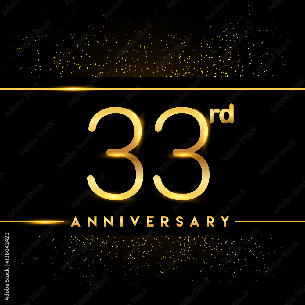 Celebrating of 33 years anniversary, logotype golden colored isolated ...