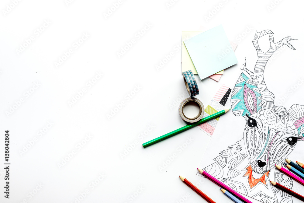 coloring picture for adults on white background top view mockup Stock ...