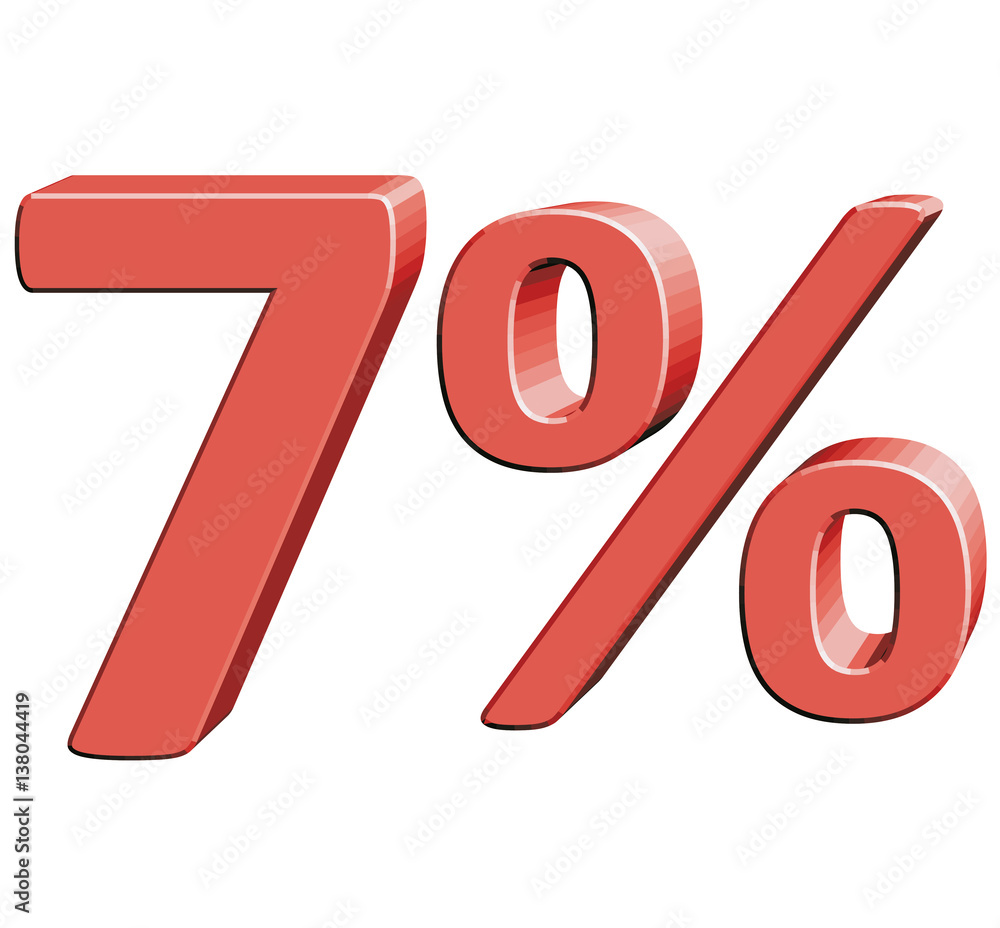 7% Vector illustration with 3D effect Percentage rate icon on a white ...