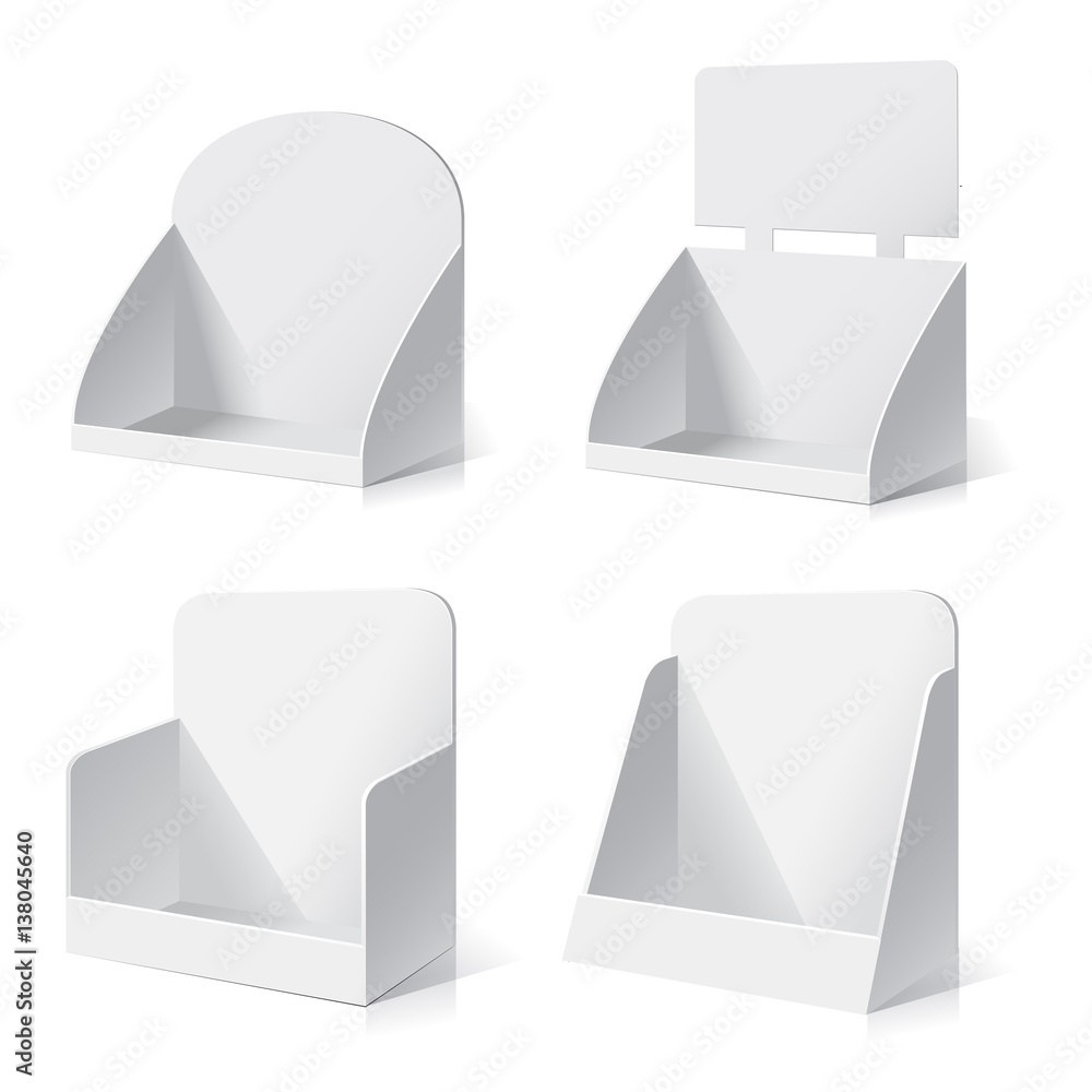 White empty box displays. Display on Isolated white background. Mock-up ...