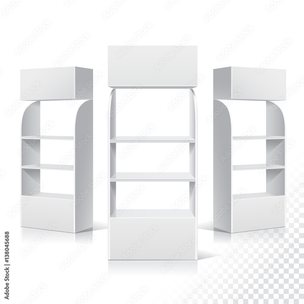 White Empty Displays With Shelves Products.Display on Isolated white ...