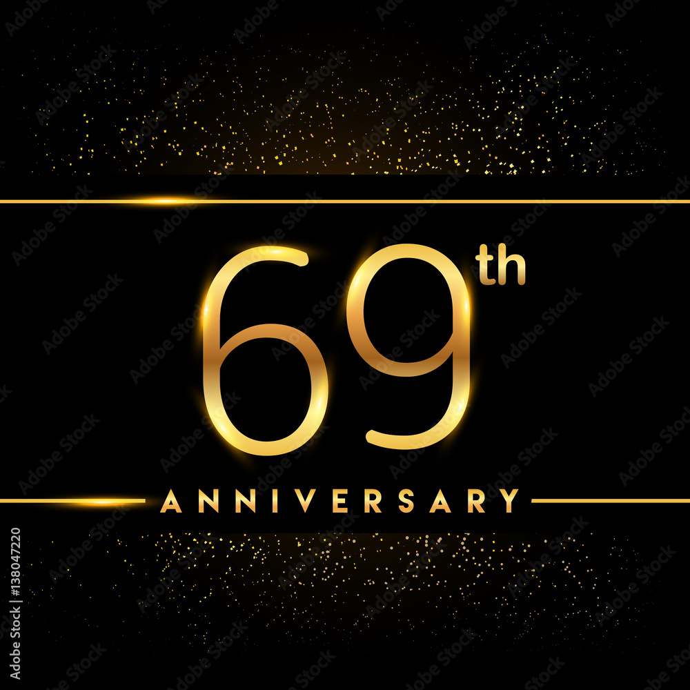 Celebrating of 69 years anniversary, logotype golden colored isolated ...