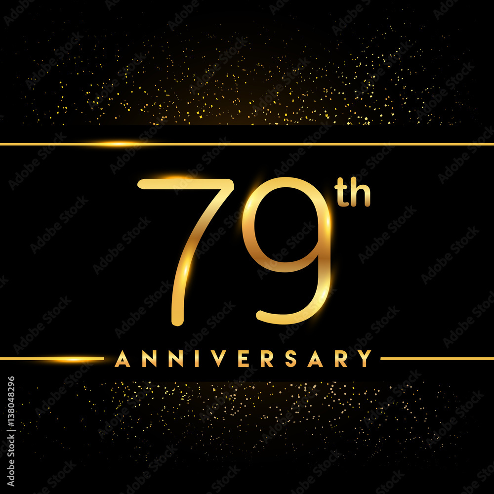 Celebrating of 79 years anniversary, logotype golden colored isolated ...
