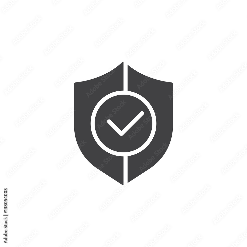 Shield with check mark icon vector, filled flat sign, solid pictogram ...
