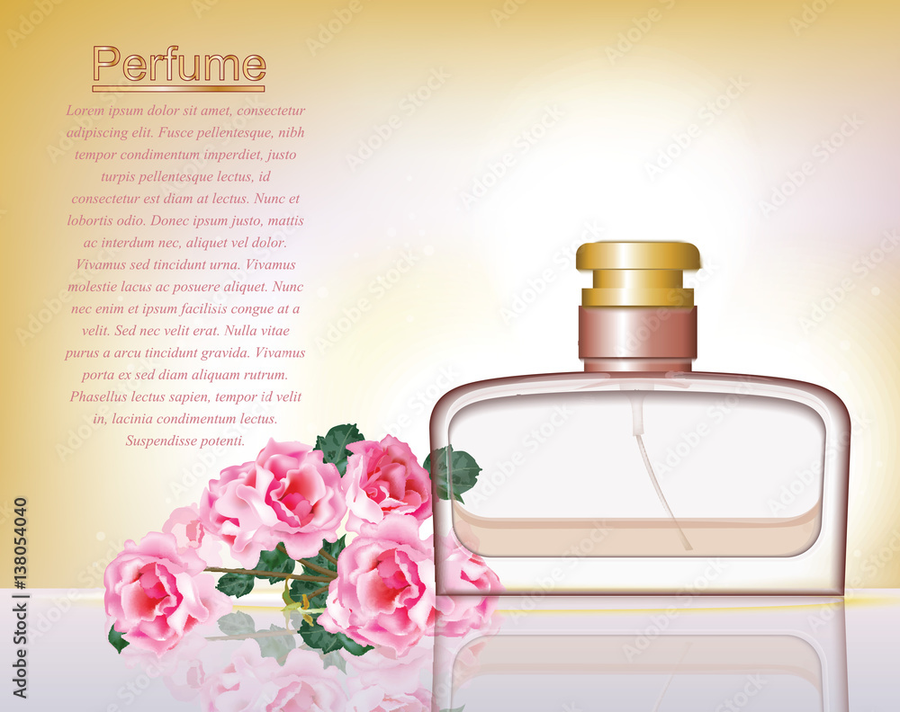Perfume cosmetics and perfume ads template. Silver bottle sparkling ...