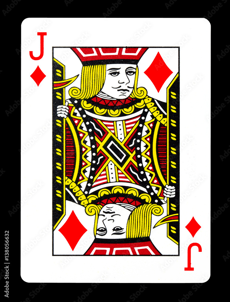 Jack of Diamonds playing card, isolated on black background. Stock ...