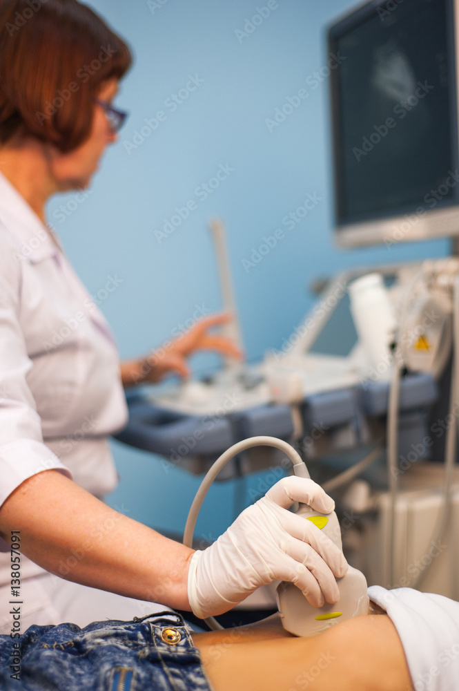 Ultrasound machine doctor"s hand usg investigation USCG Stock Photo ...