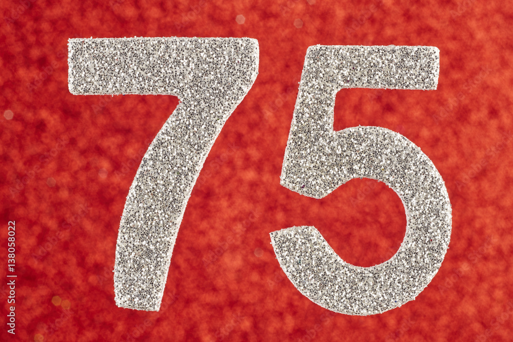 Number seventy-five silver color over a red background. Anniversary ...