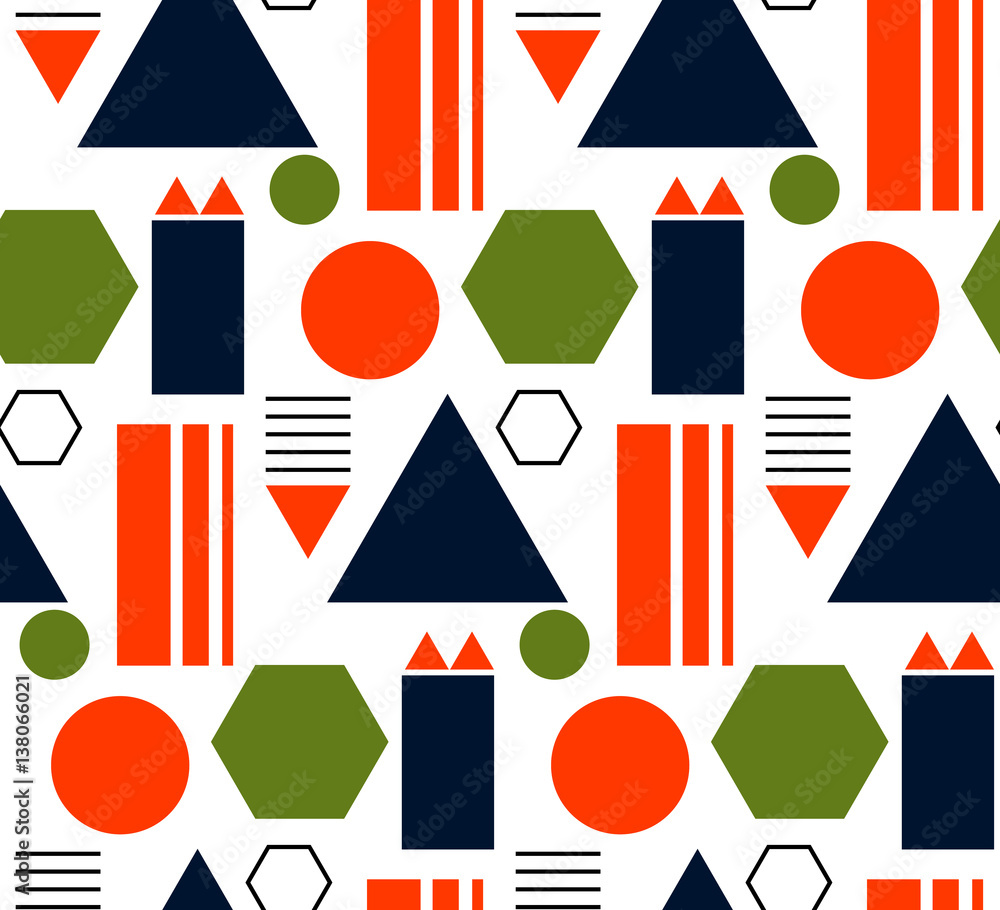 Abstract geometry pattern with triangle shapes, squares, circles and ...