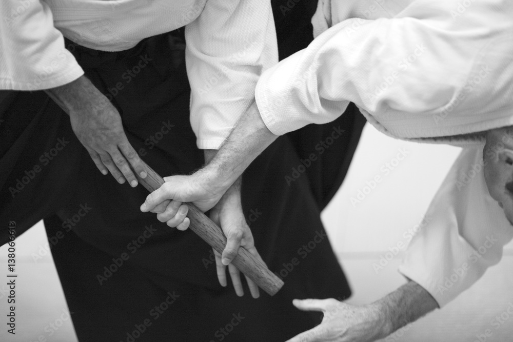 Testing of fighting techniques with a sword in aikido Stock Photo ...