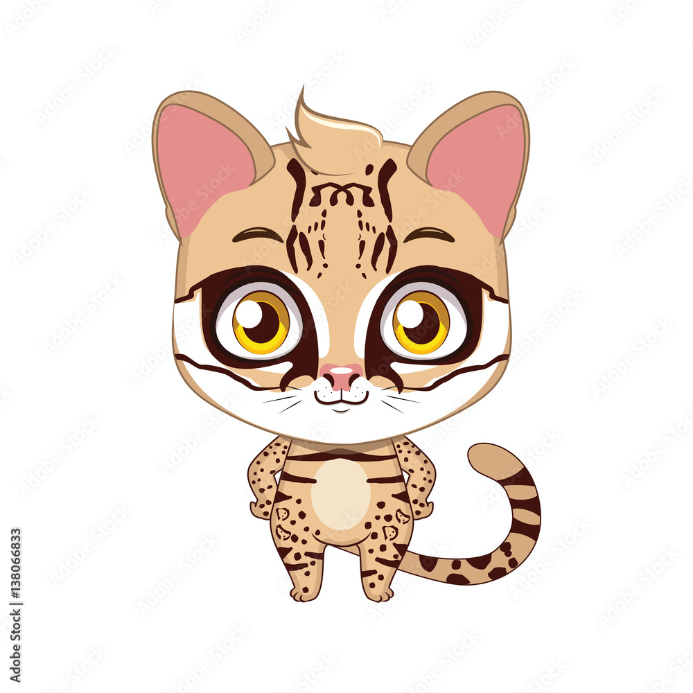 Cute stylized cartoon ocelot illustration ( for fun educational ...