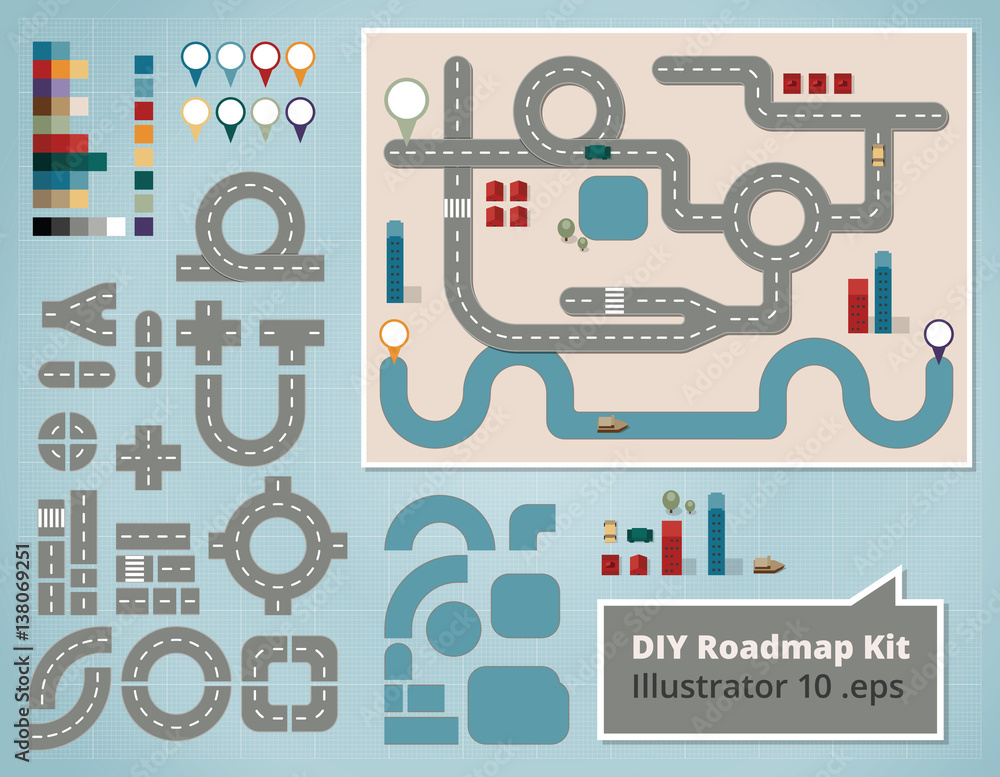 Road Map Design Elements, Set of vector Illustrations Stock Vector ...