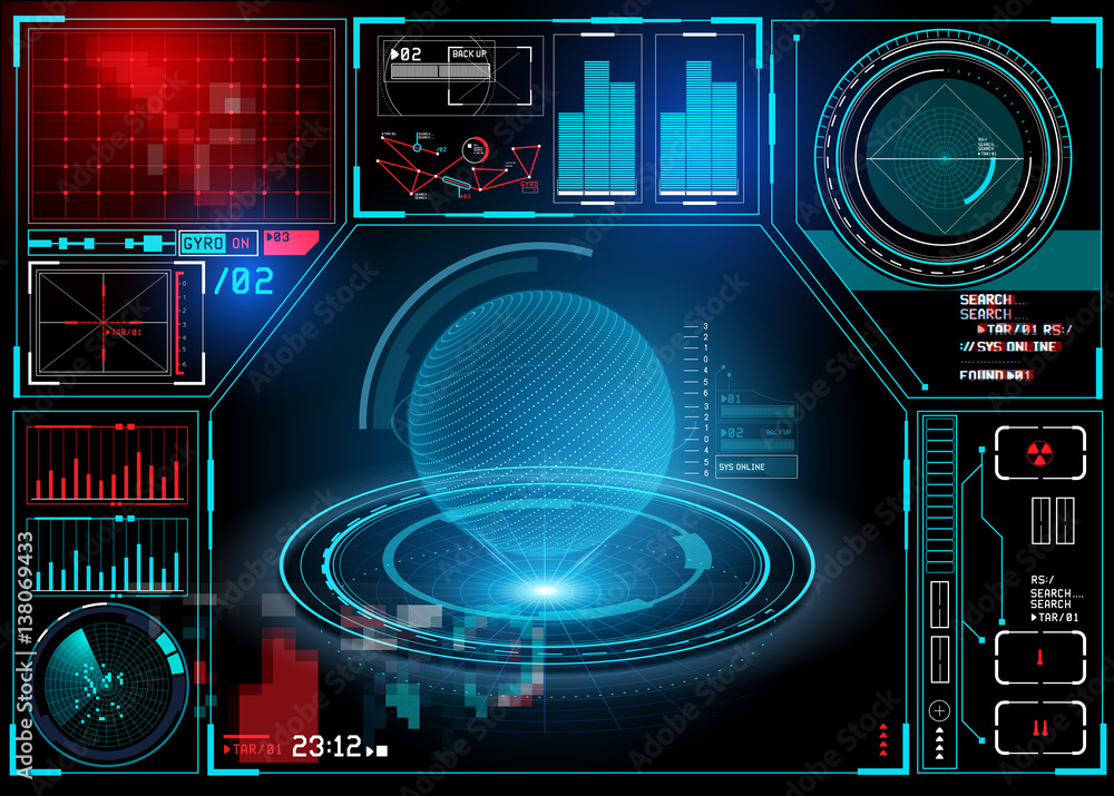 technical HUD display with futuristic digital interface elements ...
