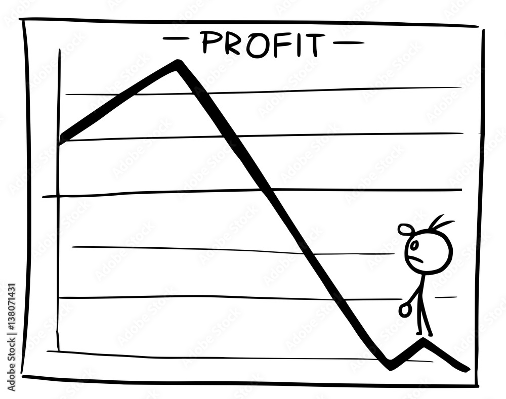 Stickman Cartoon of Profit Graph with Small Man Looking up to Better ...