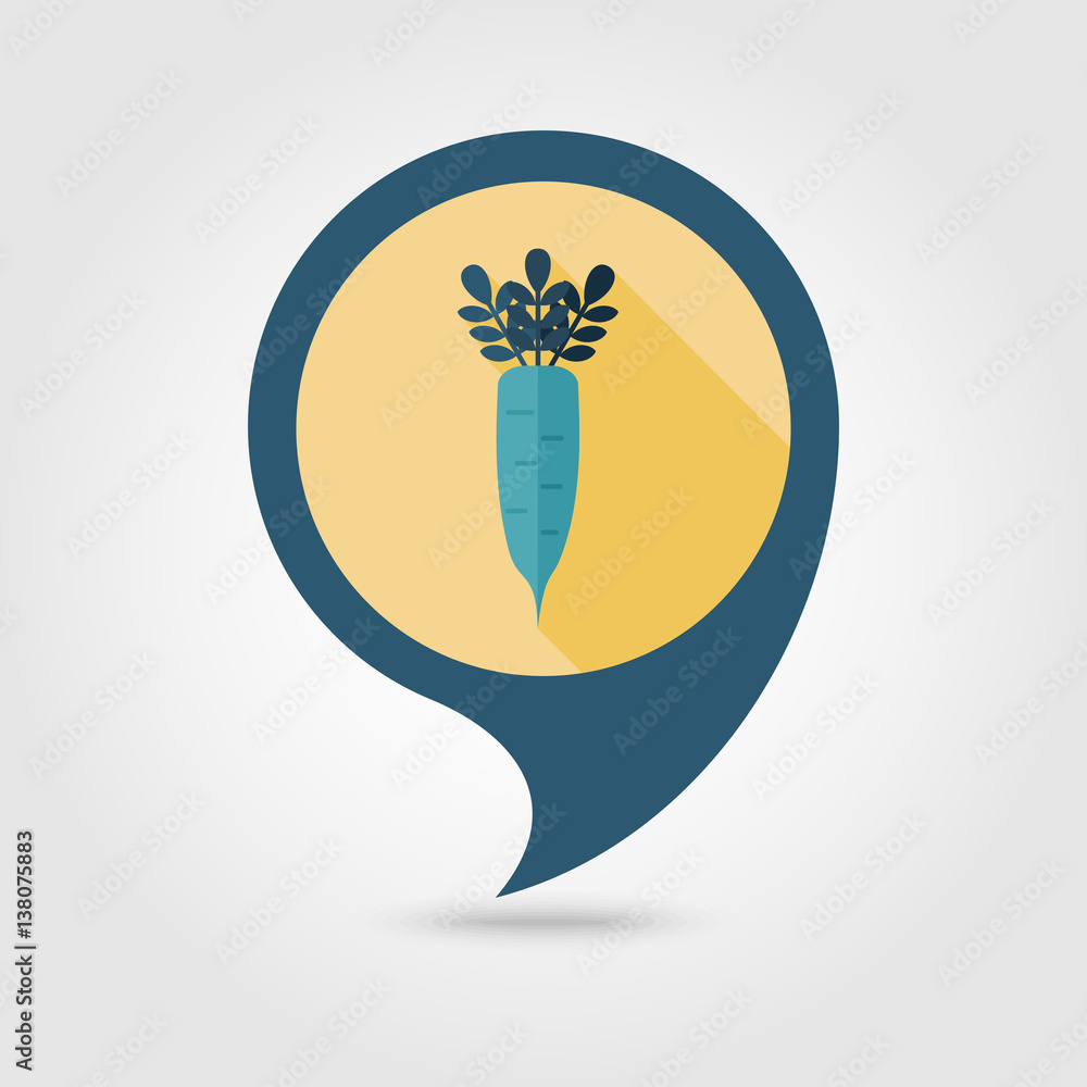 Daikon flat pin map icon. Vegetable root vector Stock Vector | Adobe Stock
