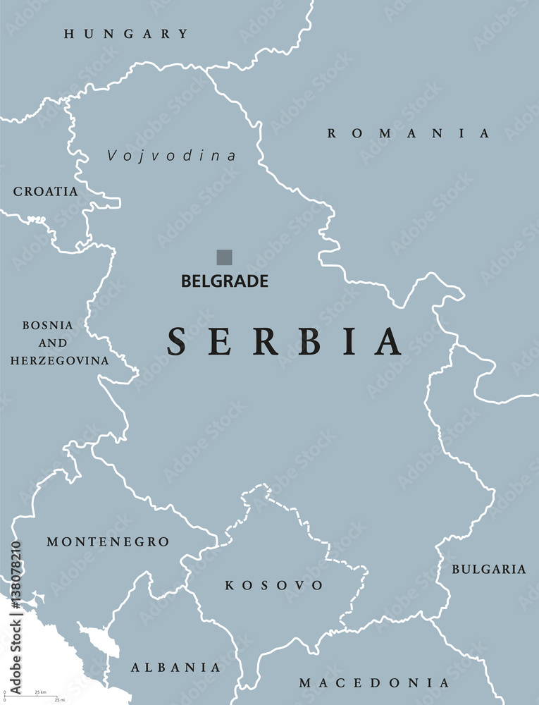 Serbia political map with capital Belgrade and neighbor countries ...